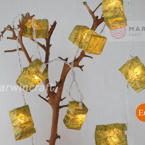 Green Golden String Lights Japanese Paper Lantern Fairy Lights - Etsy