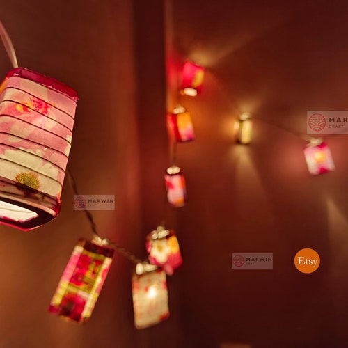 Yellow or Pink String Lights Japanese Paper Lantern Fairy - Etsy