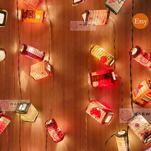 20 Colourful String Lights Japanese Paper Lantern Shades Fairy Lights ...
