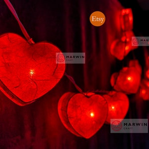 Red Paper String Lights Heart Fairy Lights Bedroom Home Decor Living ...