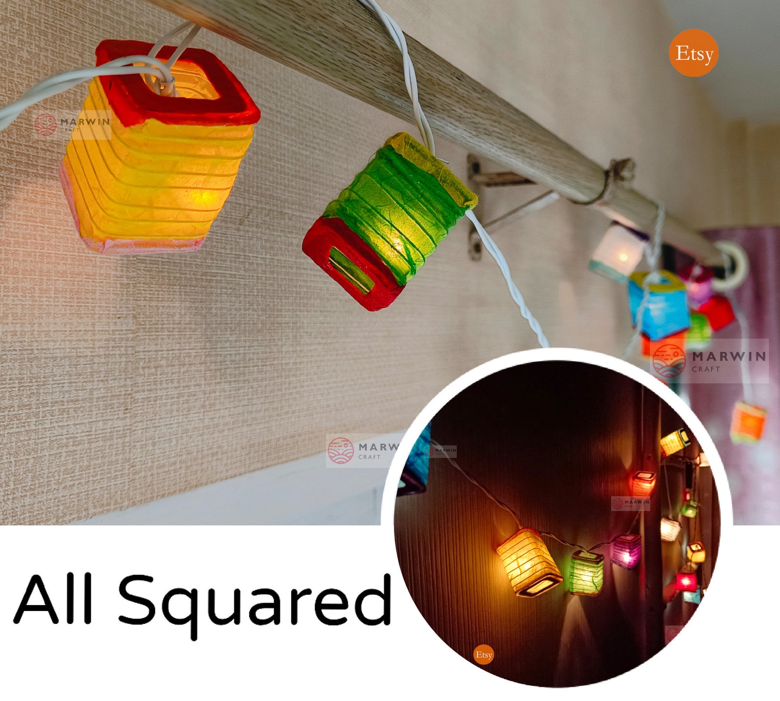 Multi Color Japanese Paper Lantern Fairy Lights Geometry - Etsy