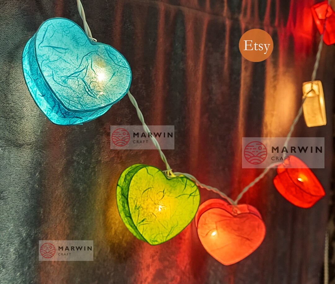 Mix Colorful Paper String Lights Heart Fairy Lights Bedroom Home Decor ...