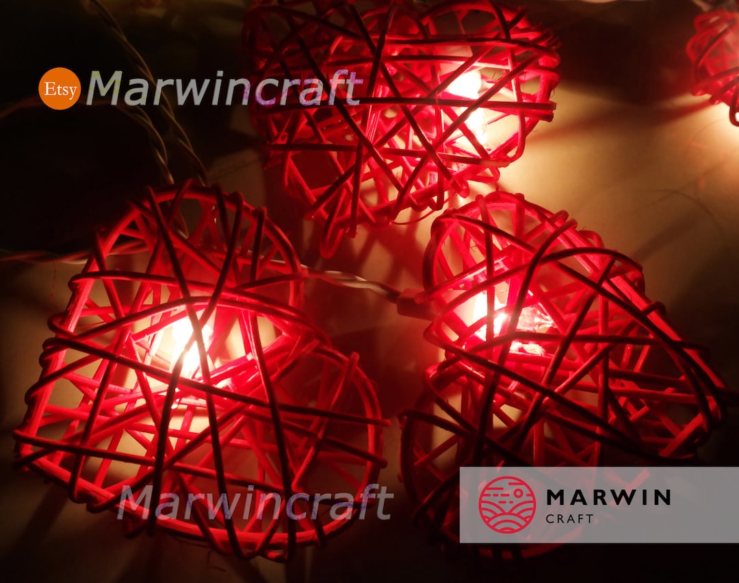 20 35 Red String Lights Heart Rattan Fairy Lights Bedroom Home Decor ...