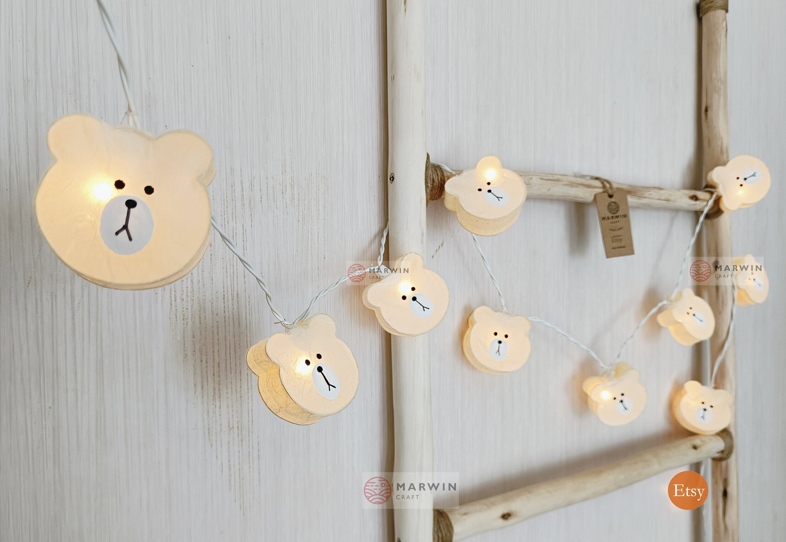 Paper String Lights Ivory Cream Teddy Bear Fairy Light Bedroom | Etsy