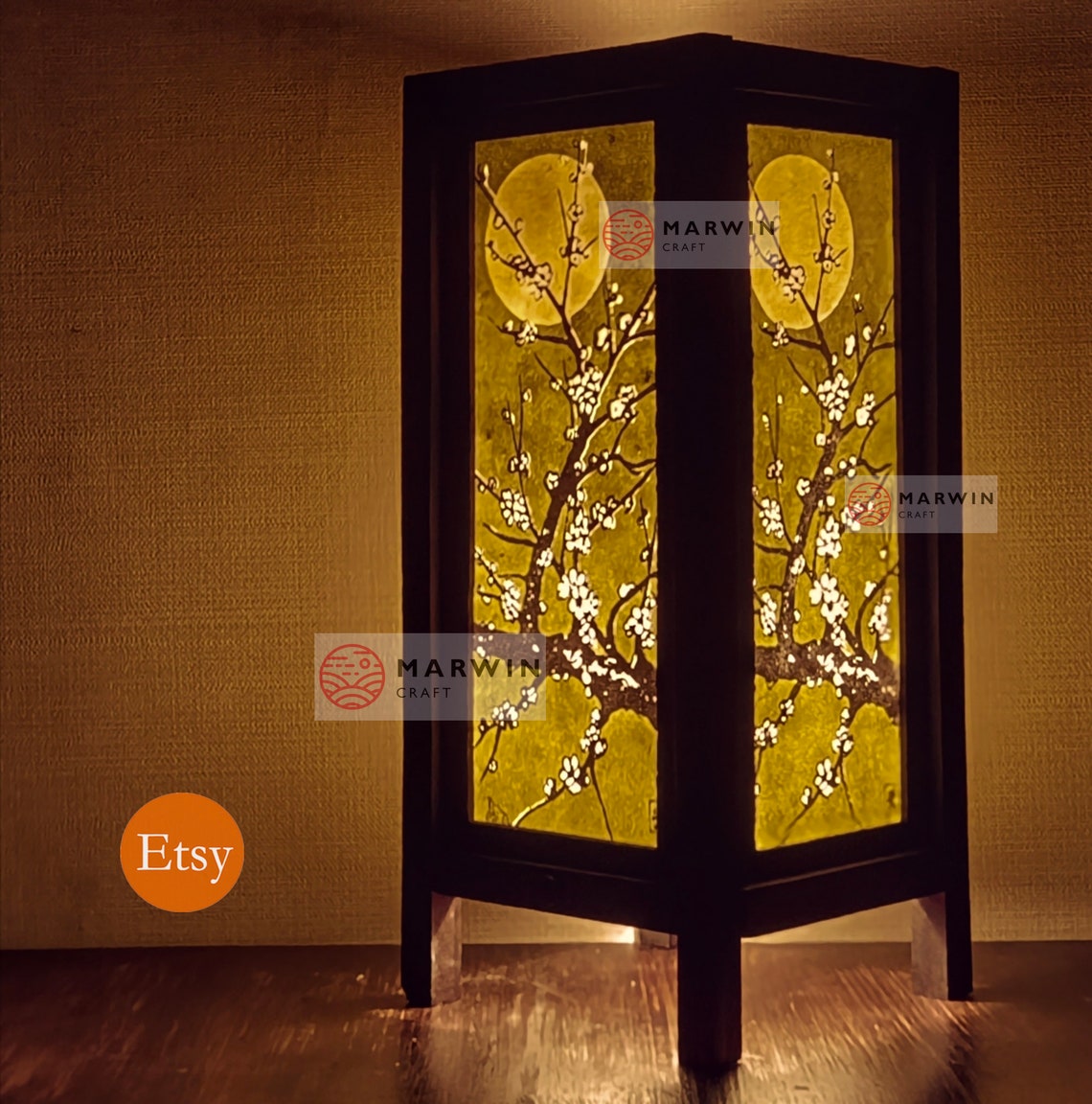 Asian Oriental Night Cherry Blossom Japanese White Sakura Lamp Zen ...