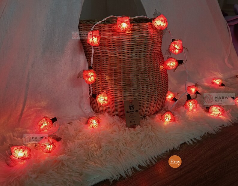 35 Red String Lights Rose Flower Fairy Lights Bedroom Home | Etsy
