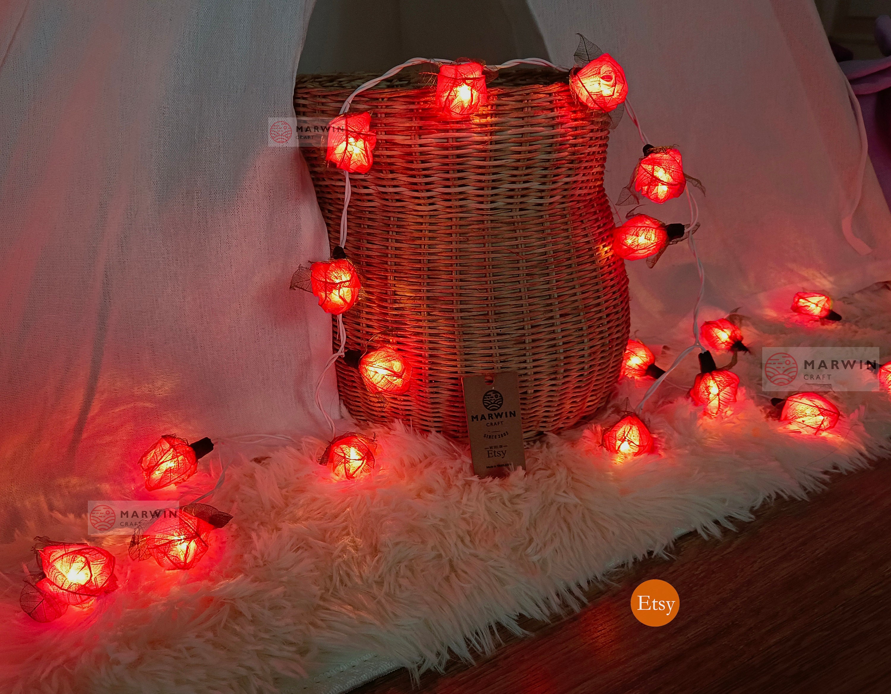 35 Red String Lights Rose Flower Fairy Lights Bedroom Home | Etsy