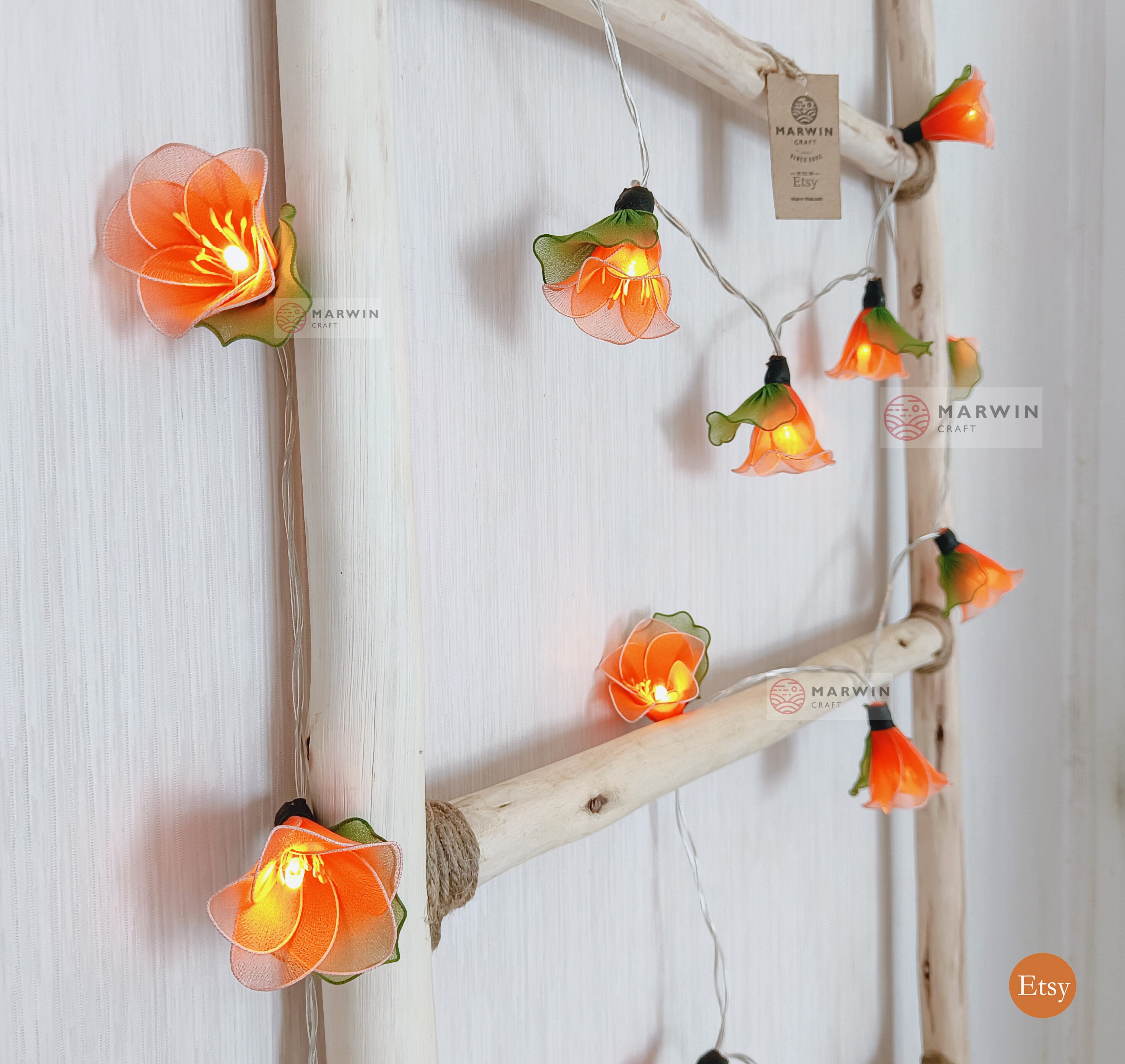 20 Orange String Lights Rain Lilly Flower Fairy Light Bedroom | Etsy