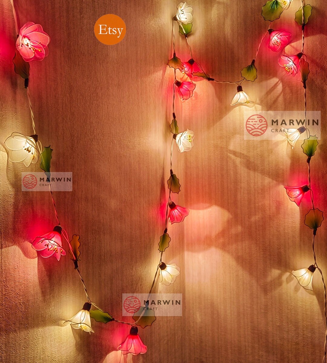 Selected 20 White Pink String Lights Himalaya Flower Fairy Lights ...
