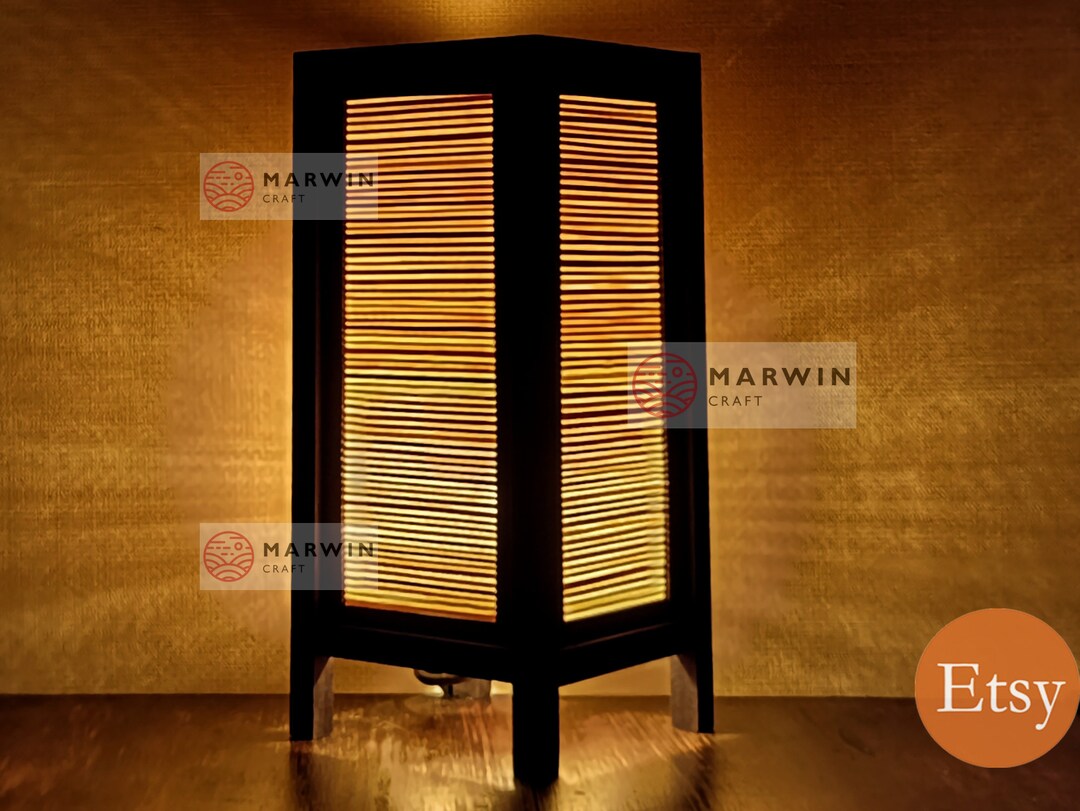 Asian Oriental Beige Bamboo Japanese Lamp Zen Bedside Lamp Floor Table ...
