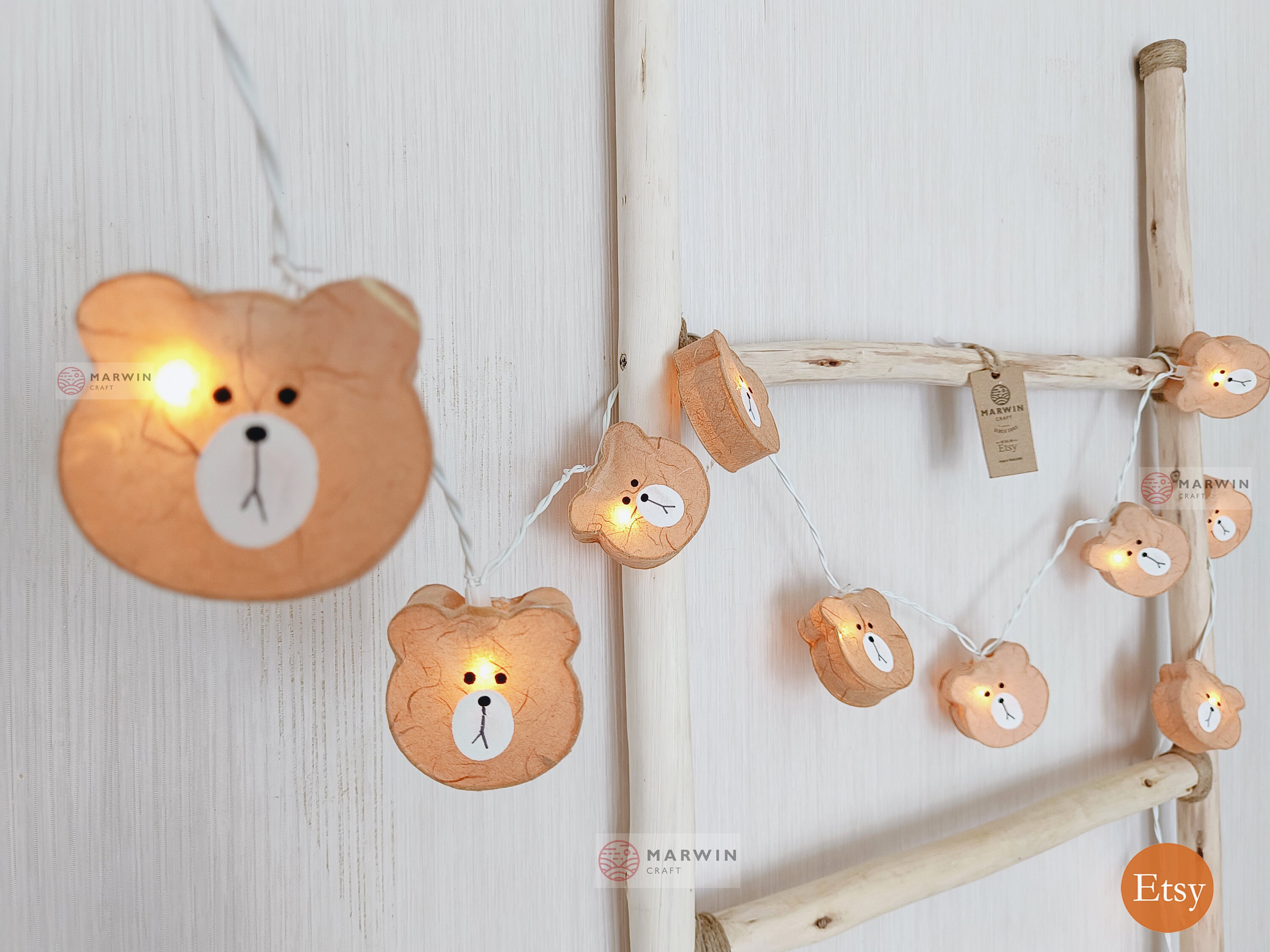 Paper String Lights Teddy Brown Bear Fairy Lights Bedroom Home - Etsy