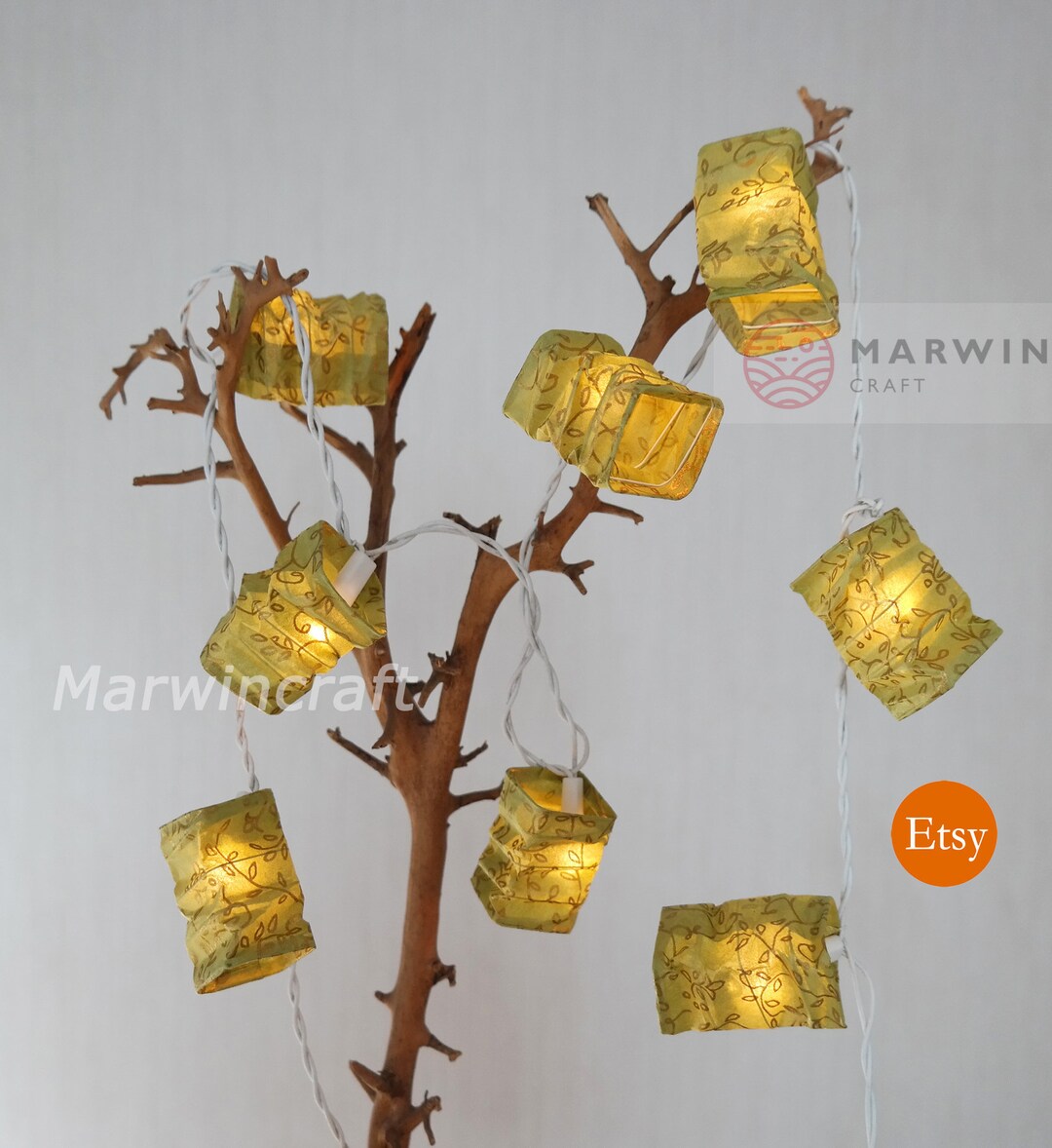 Green Golden String Lights Japanese Paper Lantern Fairy Lights - Etsy