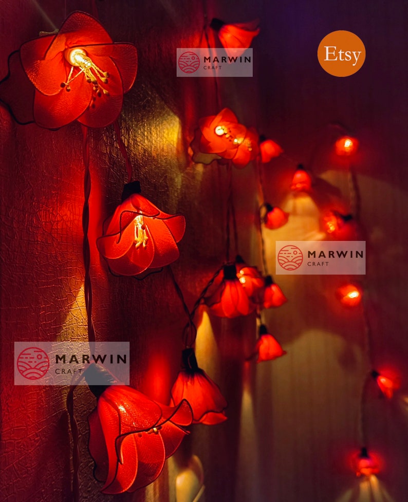 20 Red String Lights Rain Lilly Flower Fairy Lights Shades - Etsy