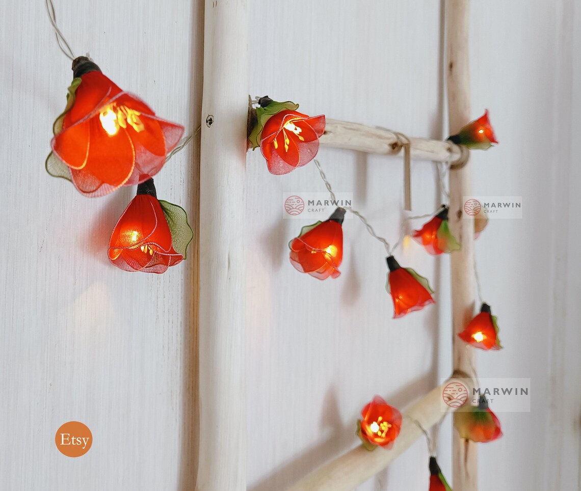 20 Red String Lights Rain Lilly Flower Fairy Lights Bedroom - Etsy