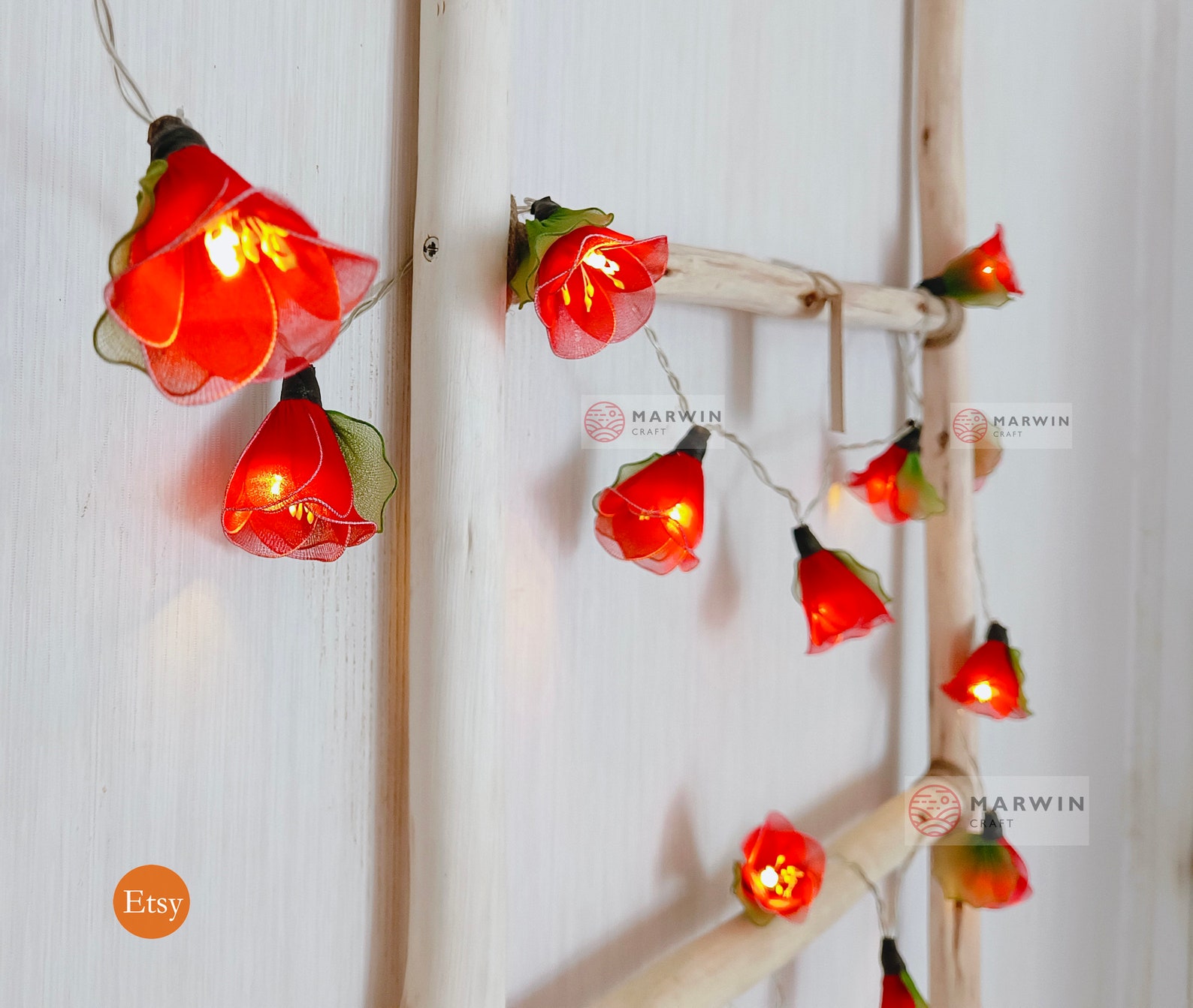 20 Red String Lights Rain Lilly Flower Fairy Lights Bedroom - Etsy