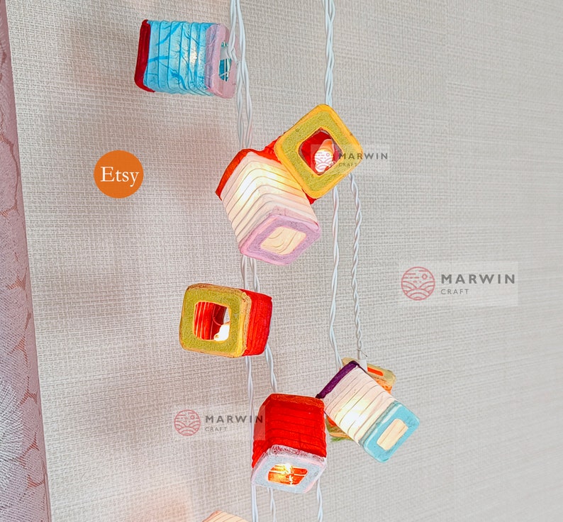 Squared Multi Color String Lights Japanese Paper Lantern Fairy - Etsy