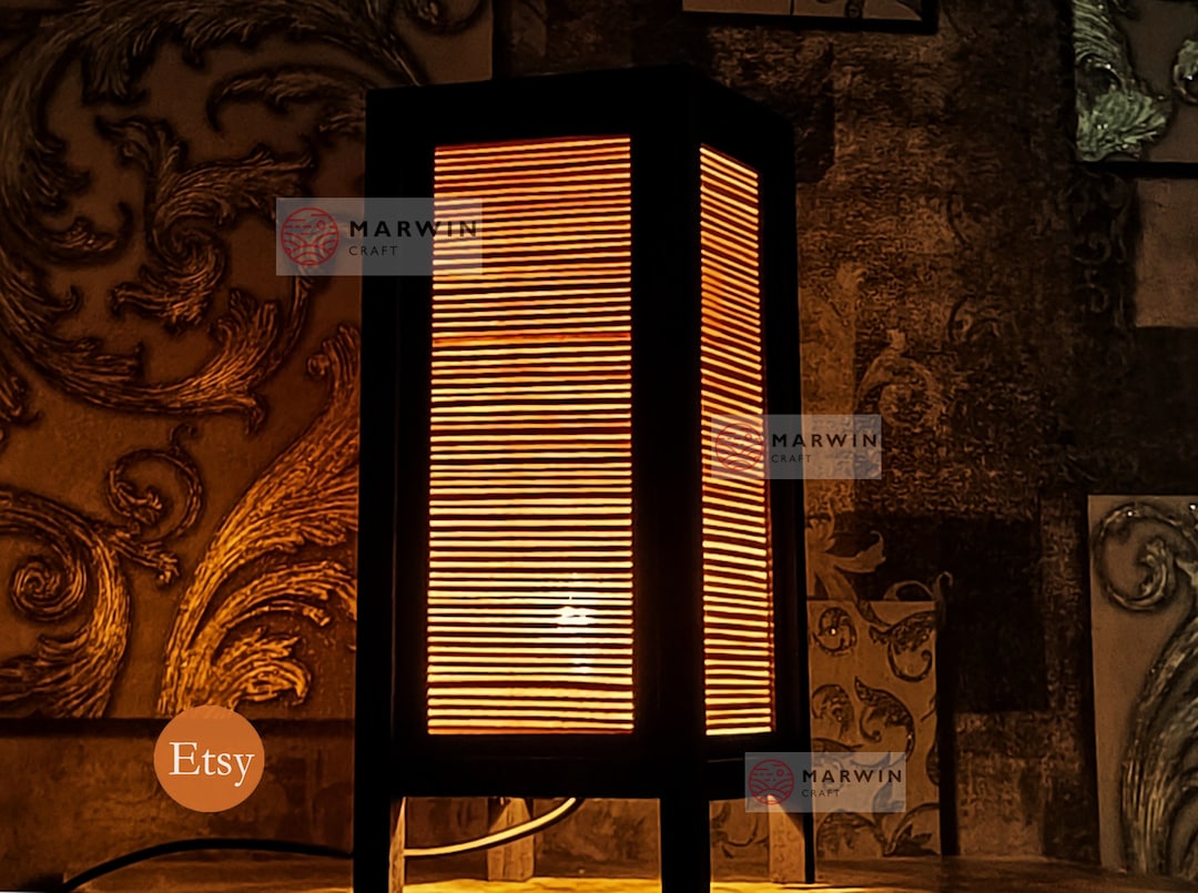 Asian Oriental Beige Bamboo Japanese Lamp Zen Bedside Lamp Floor Table ...