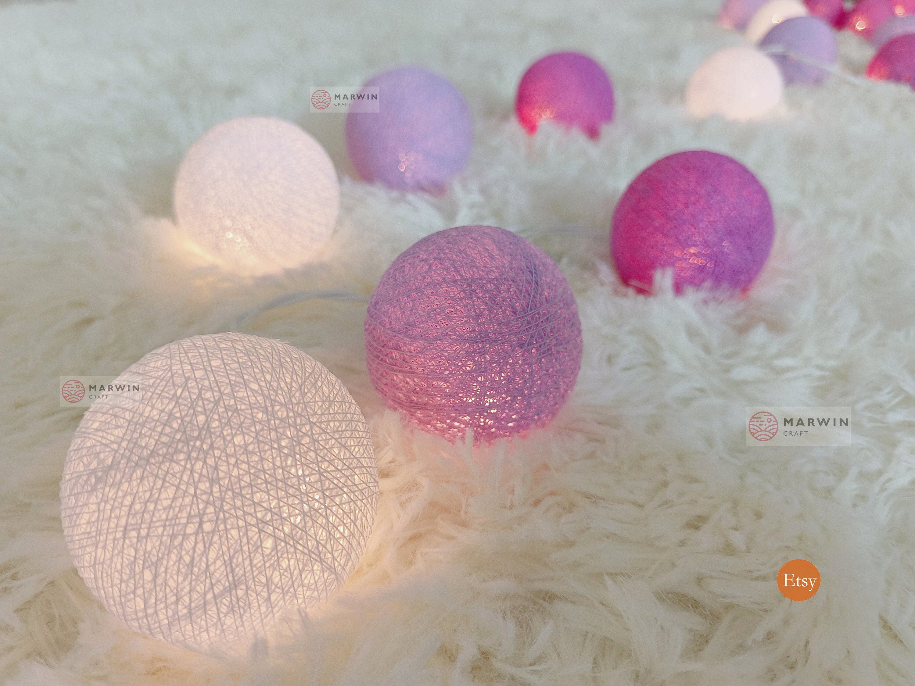 Violet Purple String Lights Cotton Balls Fairy Lights Bedroom - Etsy