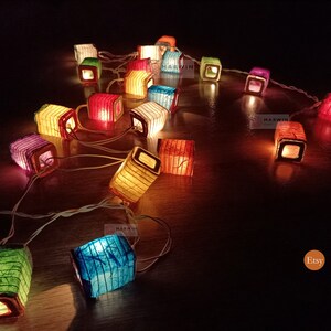 Squared Multi Color String Lights Japanese Paper Lantern Fairy - Etsy