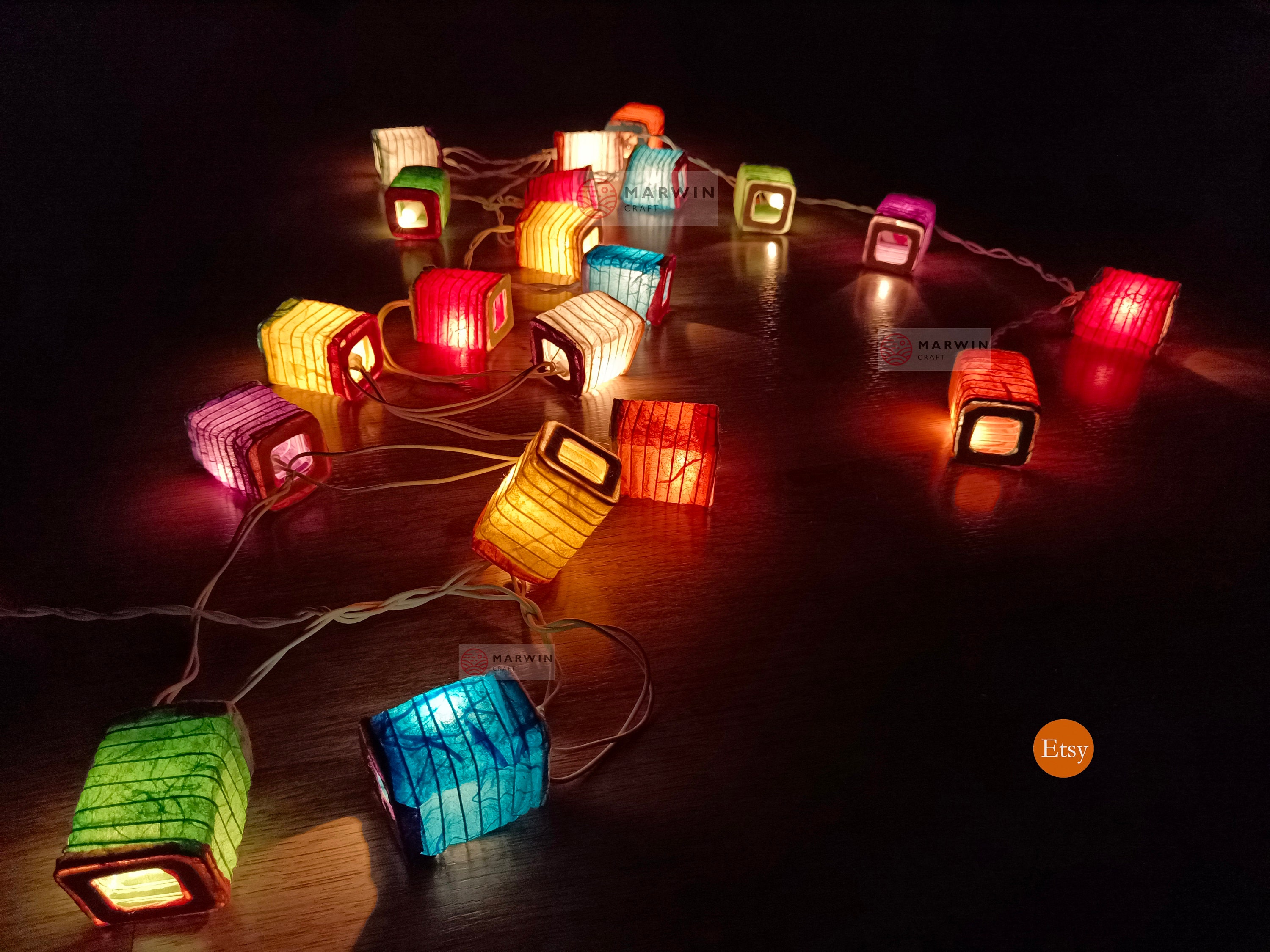 Squared Multi Color String Lights Japanese Paper Lantern Fairy | Etsy