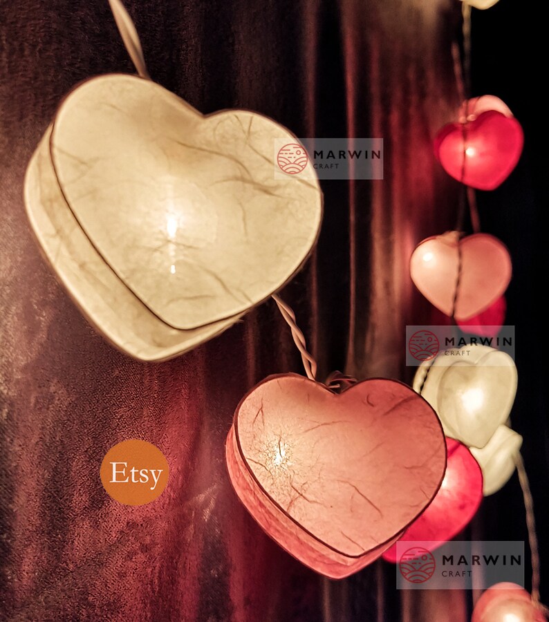 White Pink Magenta Paper String Lights Heart Fairy Lights - Etsy