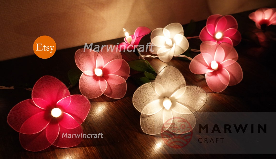 White Pink Frangipani String Lights Flower Fairy Lights | Etsy