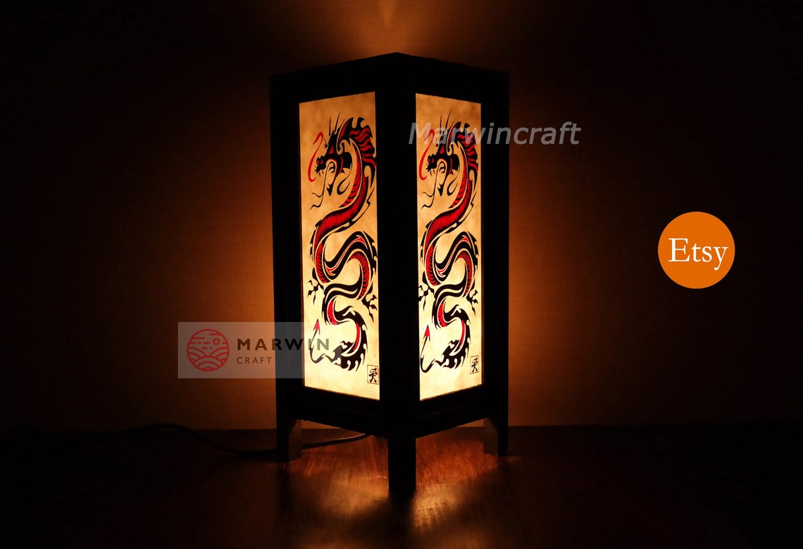 Asian Oriental Red Dragon Japanese Lamp Zen Bedside Lamp Floor | Etsy