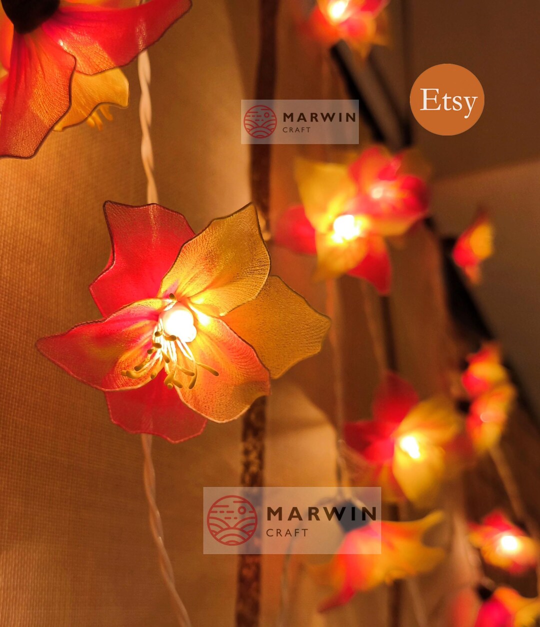 20 String Lights Red Yellow Lily Flower Fairy Lights Bedroom Home Decor ...