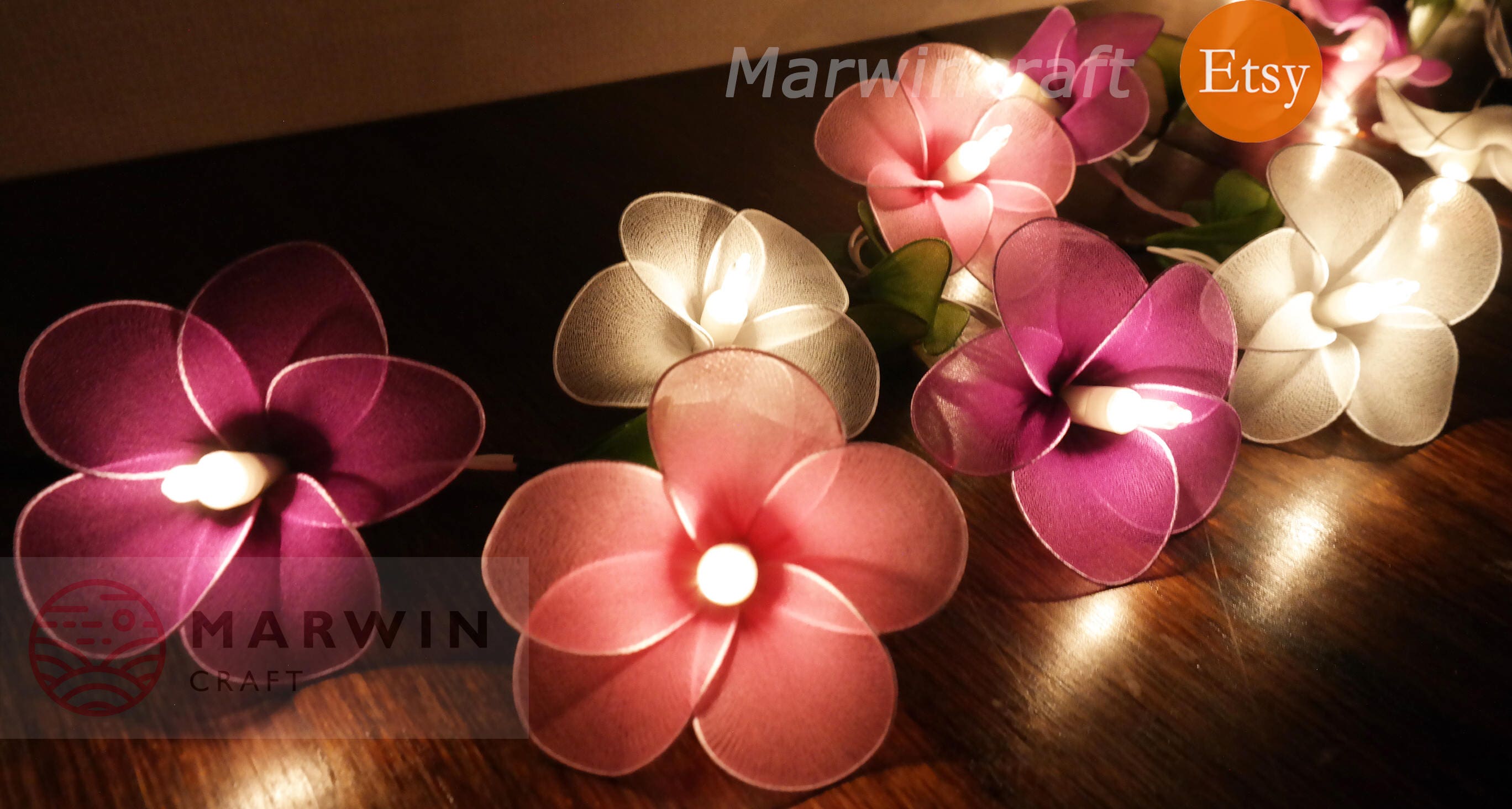 White Pink Purple Frangipani String Lights Flower Fairy Lights | Etsy