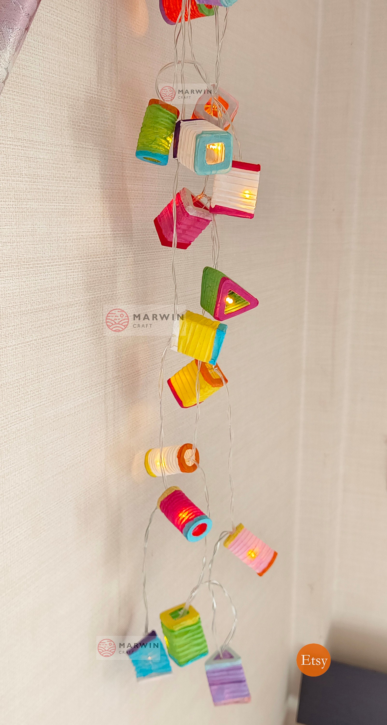 Multi Color Japanese Paper Lantern Fairy Lights Geometry | Etsy