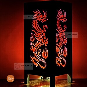 Asian Oriental Red Dragon Japanese Lamp Zen Bedside Lamp Floor Table ...