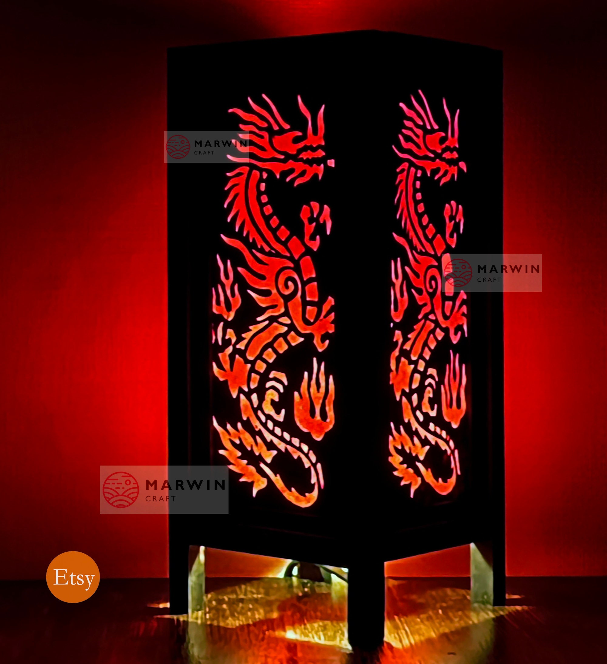 Asian Oriental Red Dragon Japanese Lamp Zen Bedside Lamp Floor Table ...