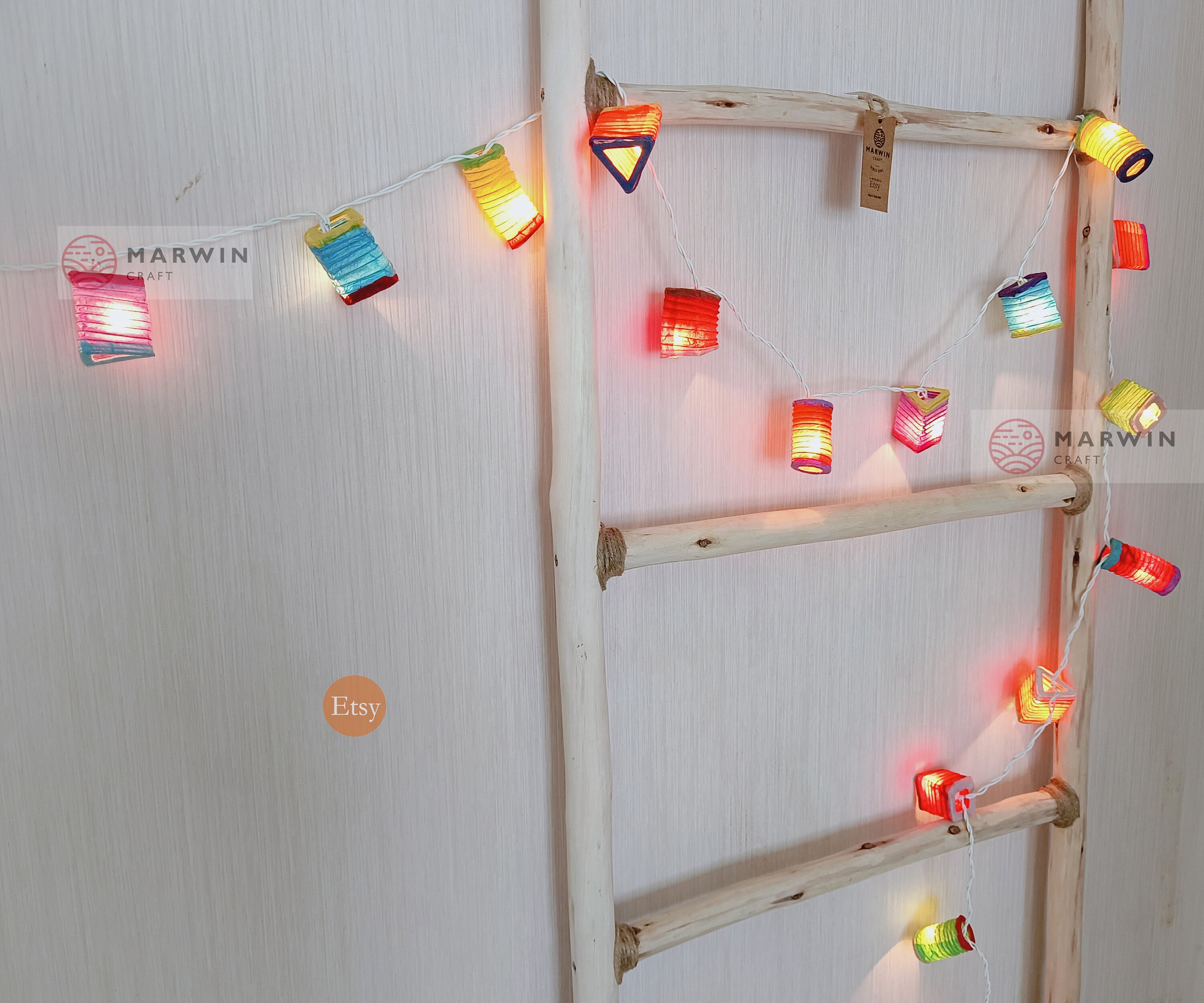 Multi Color Japanese Paper Lantern Fairy Lights Geometry | Etsy