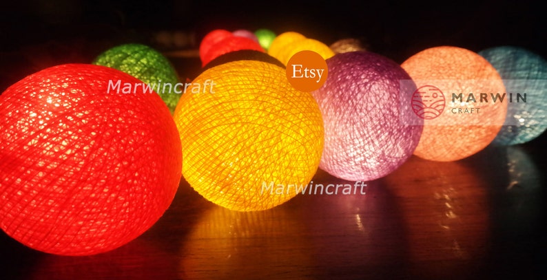 Multi Colour String Lights Cotton Balls Fairy Lights Bedroom | Etsy