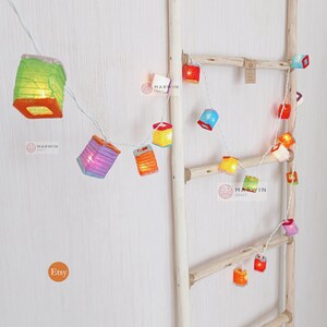 Squared Multi Color String Lights Japanese Paper Lantern Fairy | Etsy