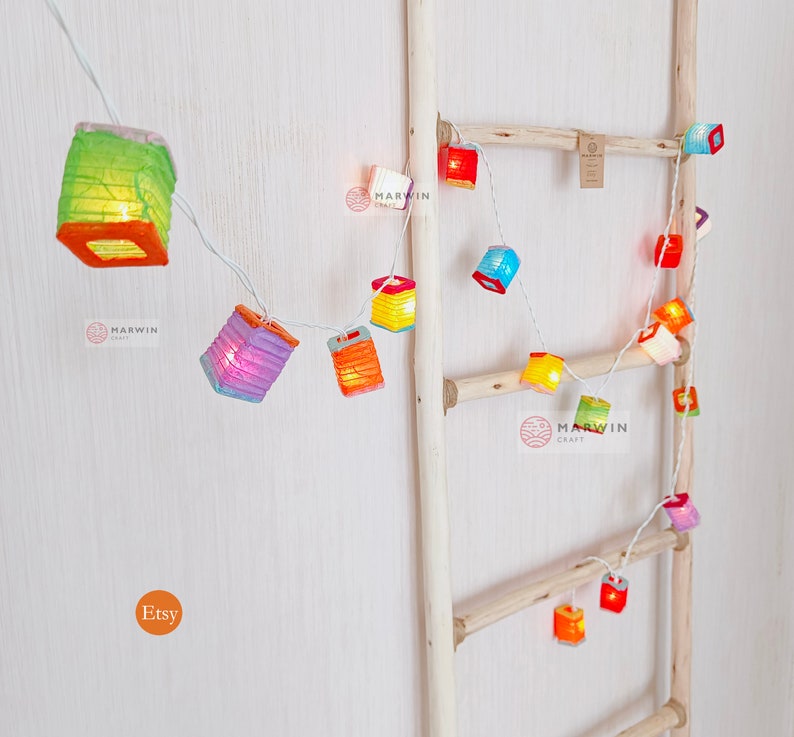 Squared Multi Color String Lights Japanese Paper Lantern Fairy - Etsy
