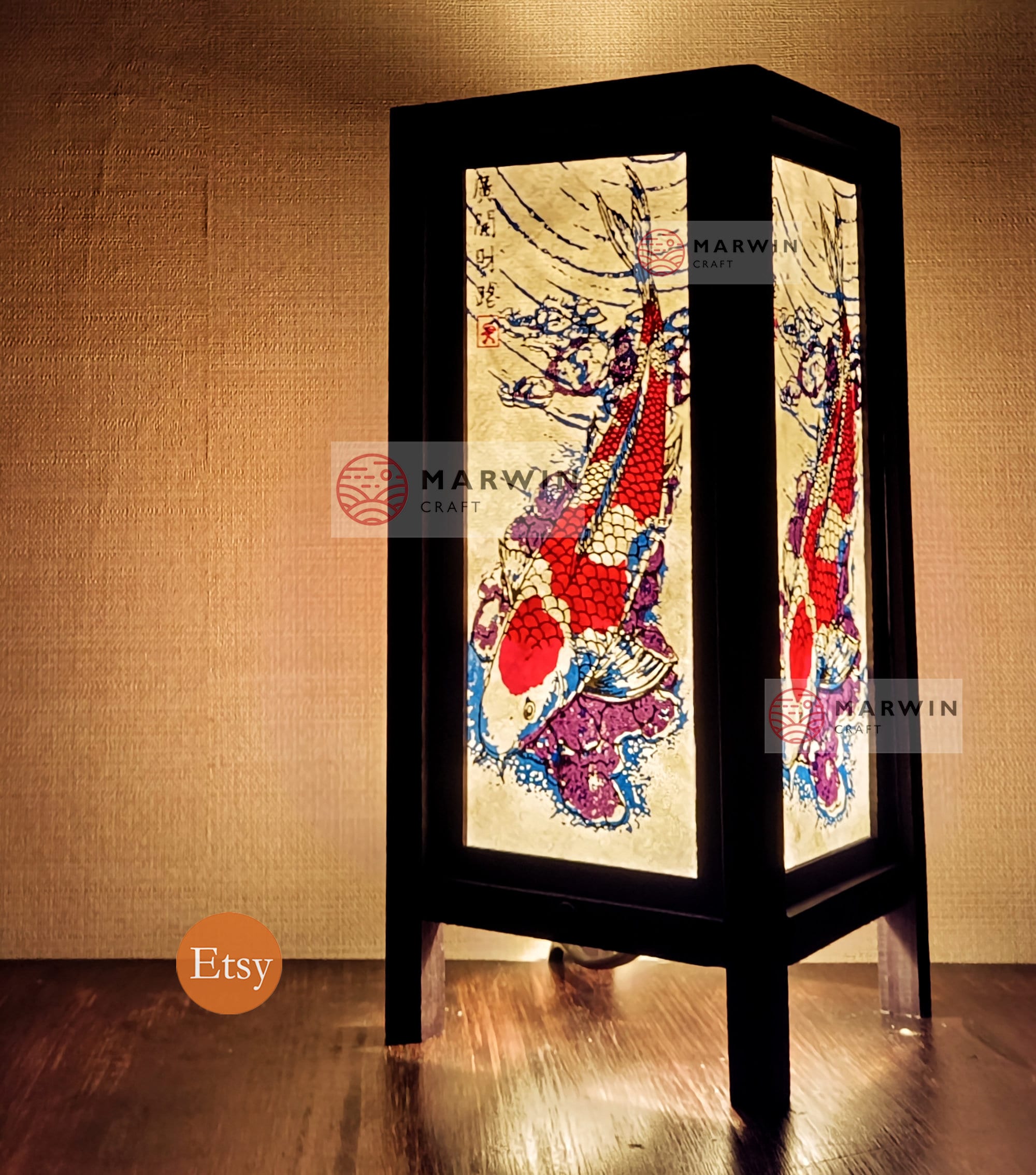 Asian Oriental Koi Fish Lucky Japanese Lamp Zen Bedside Lamp Floor ...