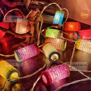 Circle Multi Colorful String Lights Japanese Paper Lantern Fairy Lights ...