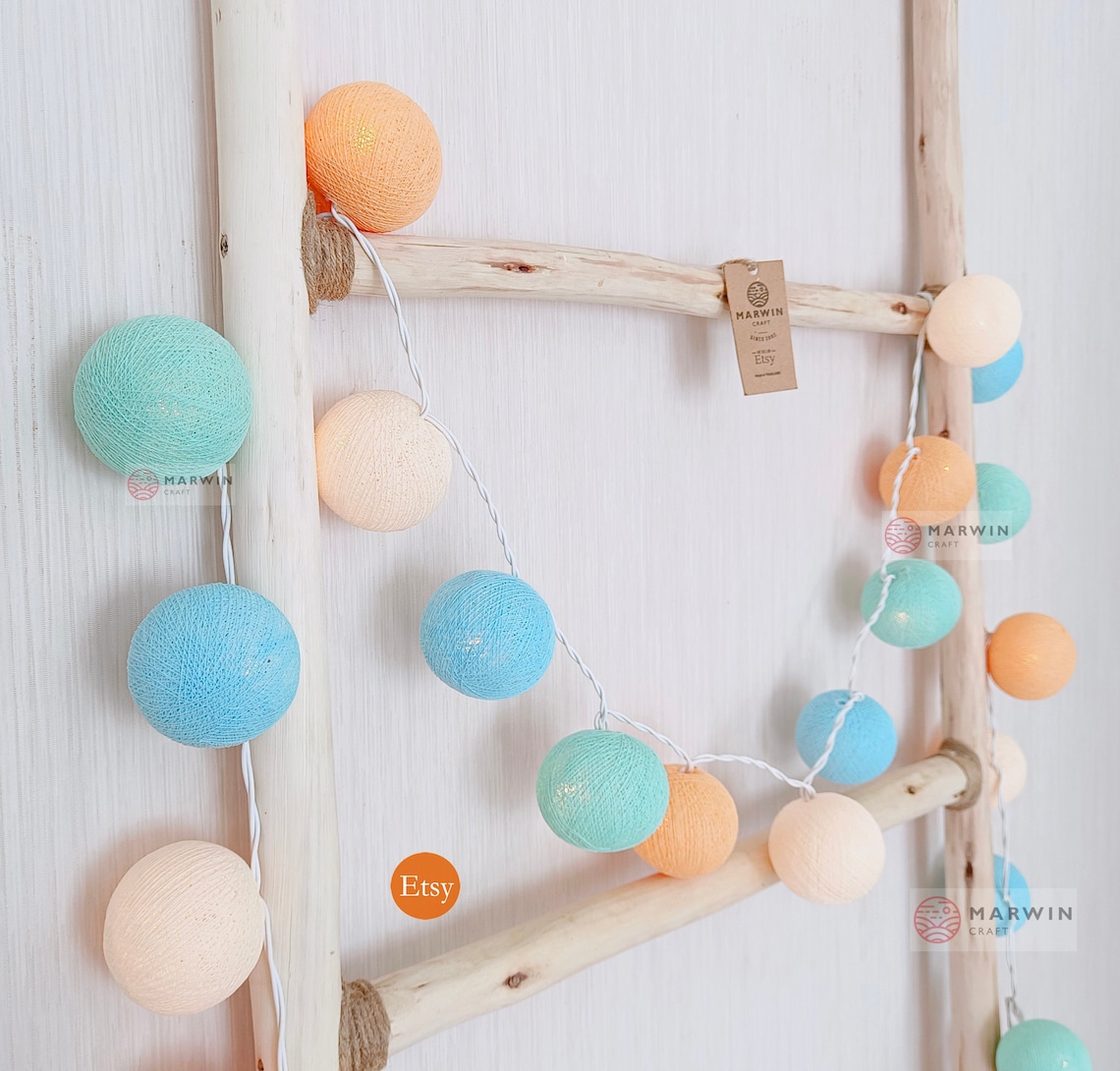 Pastel Summer String Lights Cotton Balls Fairy Lights Bedroom - Etsy