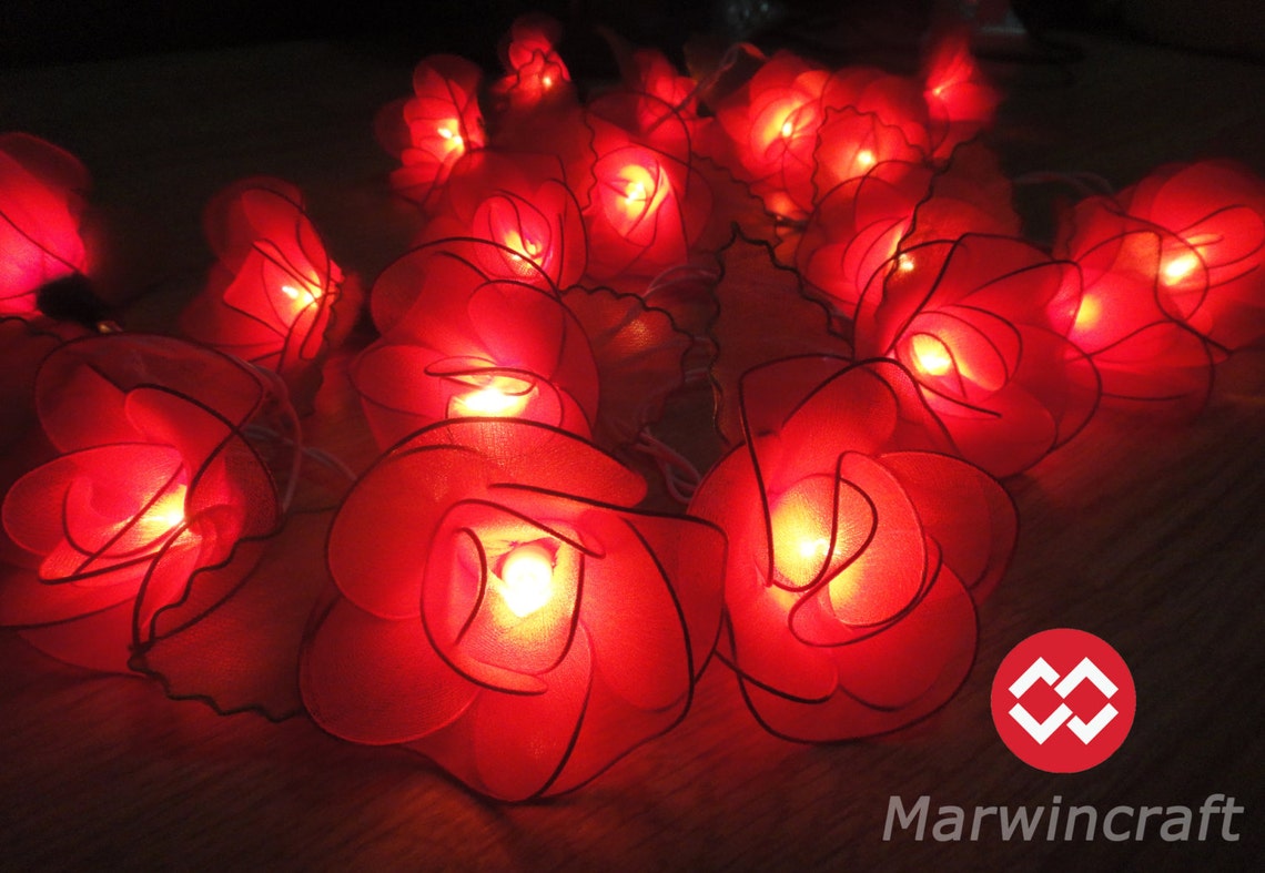 20 Red String Lights Rose Flower Fairy Lights Bedroom Home Decor Living ...