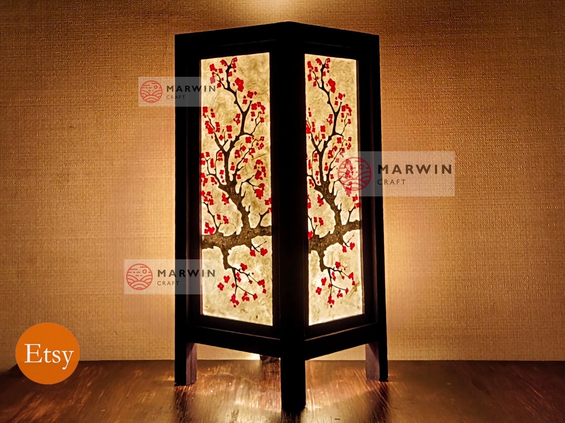 Asian Oriental Cherry Blossom Japanese Lamp Zen Bedside Lamp - Etsy