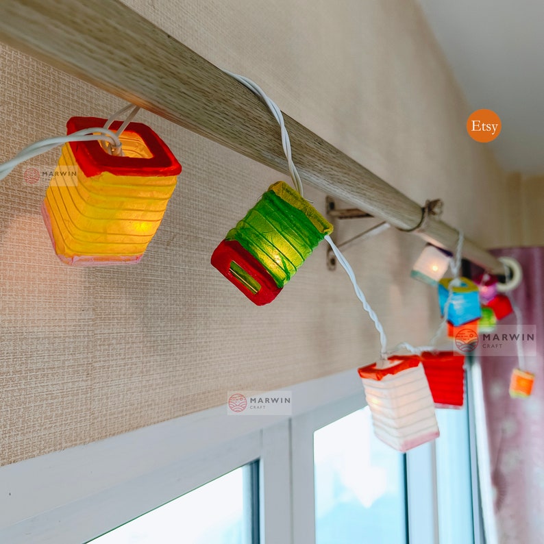 Multi Color Japanese Paper Lantern Fairy Lights Geometry | Etsy