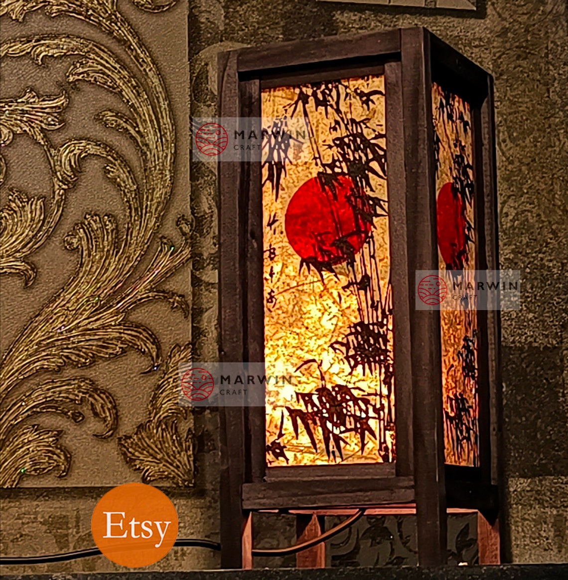 Asian Oriental Brown Bamboo Sunset Japanese Lamp Zen Bedside Lamp Floor ...