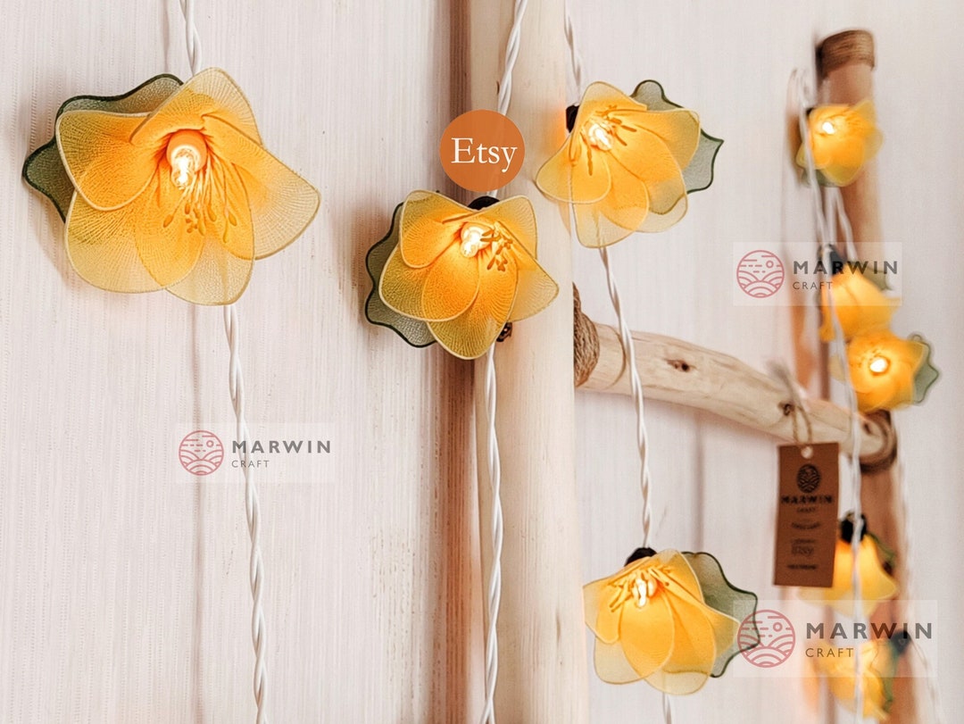 20 Yellow String Lights Rain Lilly Flower Fairy Lights Bedroom Home ...