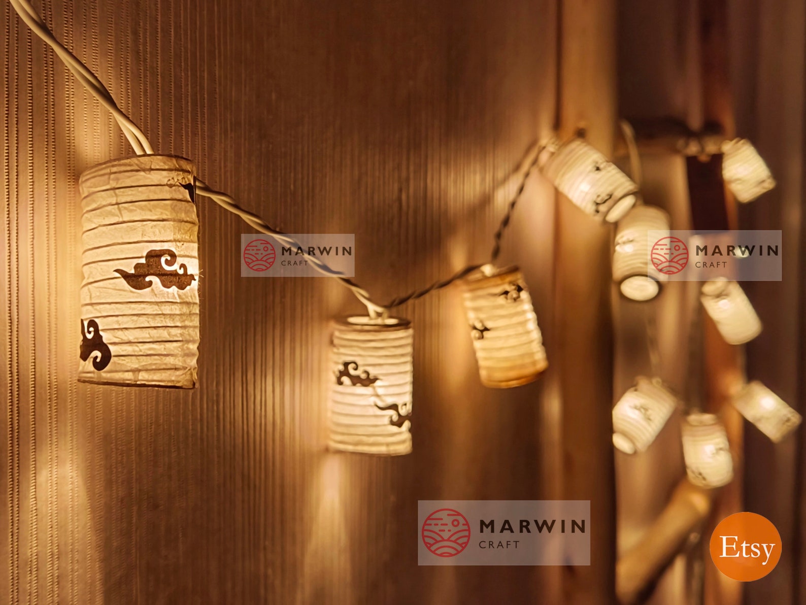 White Cloud String Lights Japanese Paper Lantern Lamp Shade Fairy ...