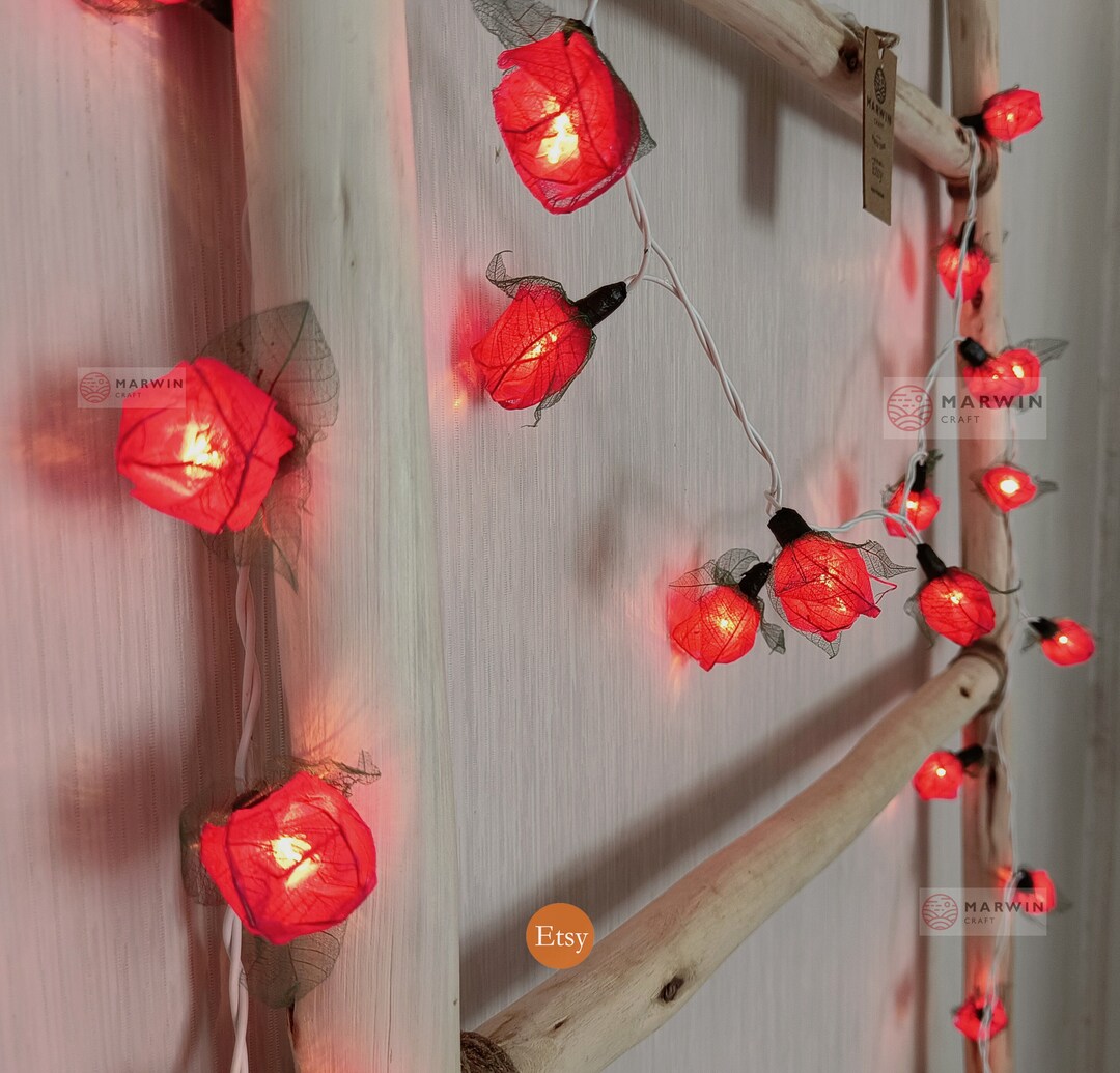 35 Red String Lights Rose Flower Fairy Lights Bedroom Home - Etsy
