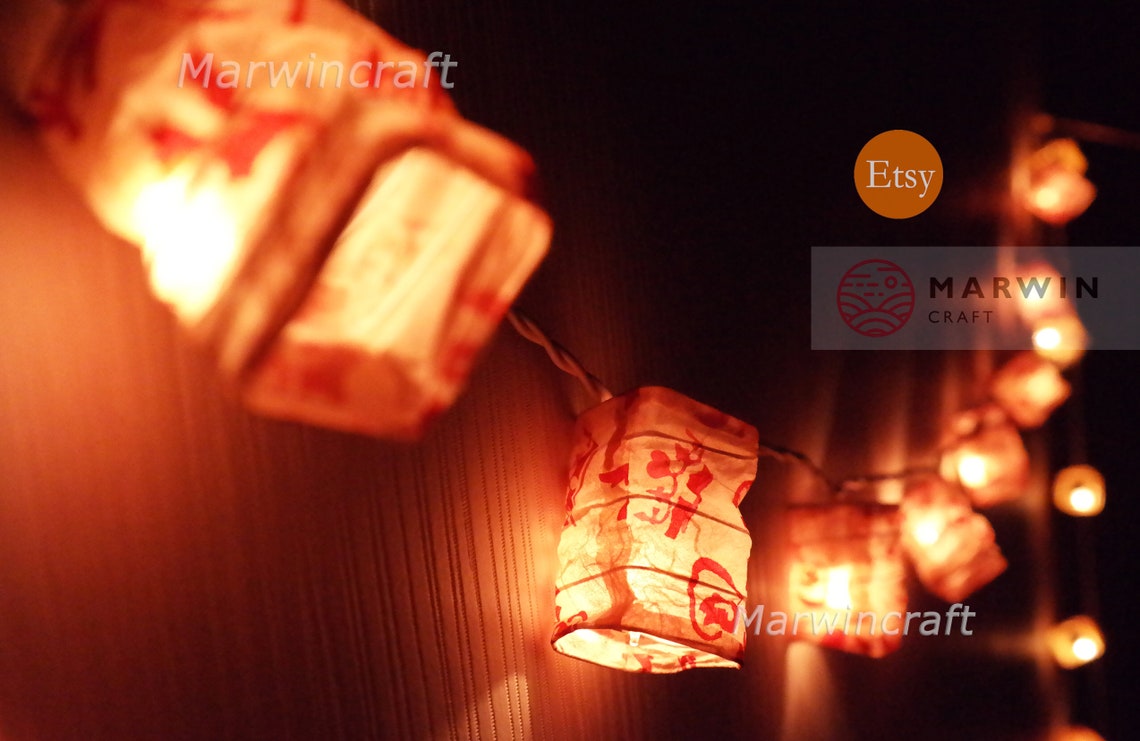 Yellow or Pink String Lights Japanese Paper Lantern Fairy - Etsy