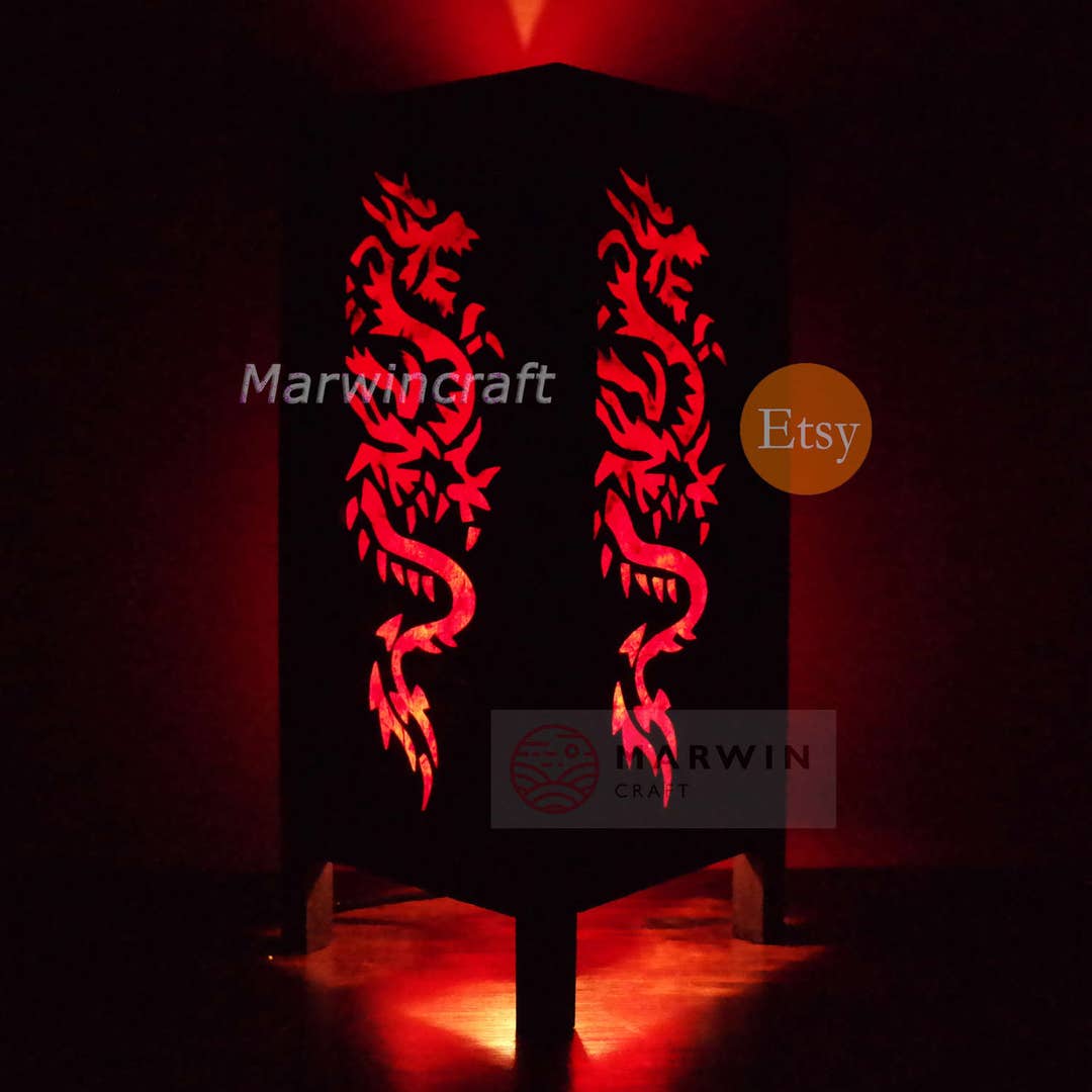 Asian Oriental Red Dragon Japanese Lamp Zen Bedside Lamp Floor Table ...