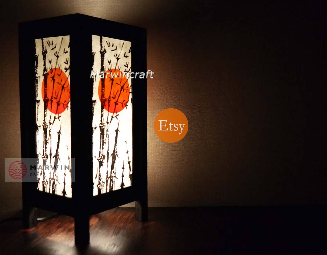 Asian Oriental Bamboo Sunset Japanese Lamp Zen Bedside Lamp | Etsy