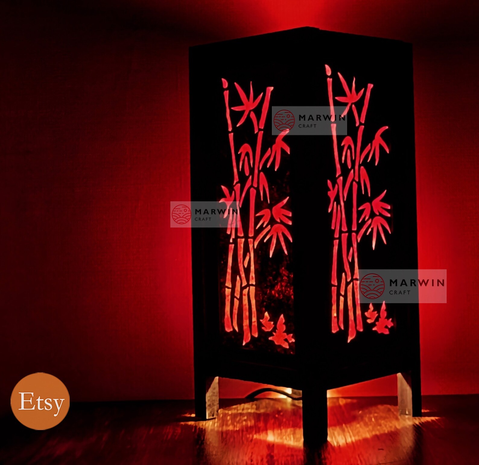 Asian Oriental Red Bamboo Japanese Lamp Zen Bedside Lamp Floor Table ...